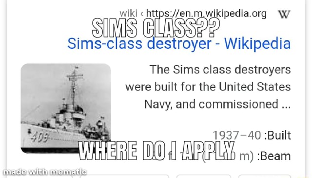 SON Oe) Sims-class destroyer Wikipedia The Sims class destroyers were ...