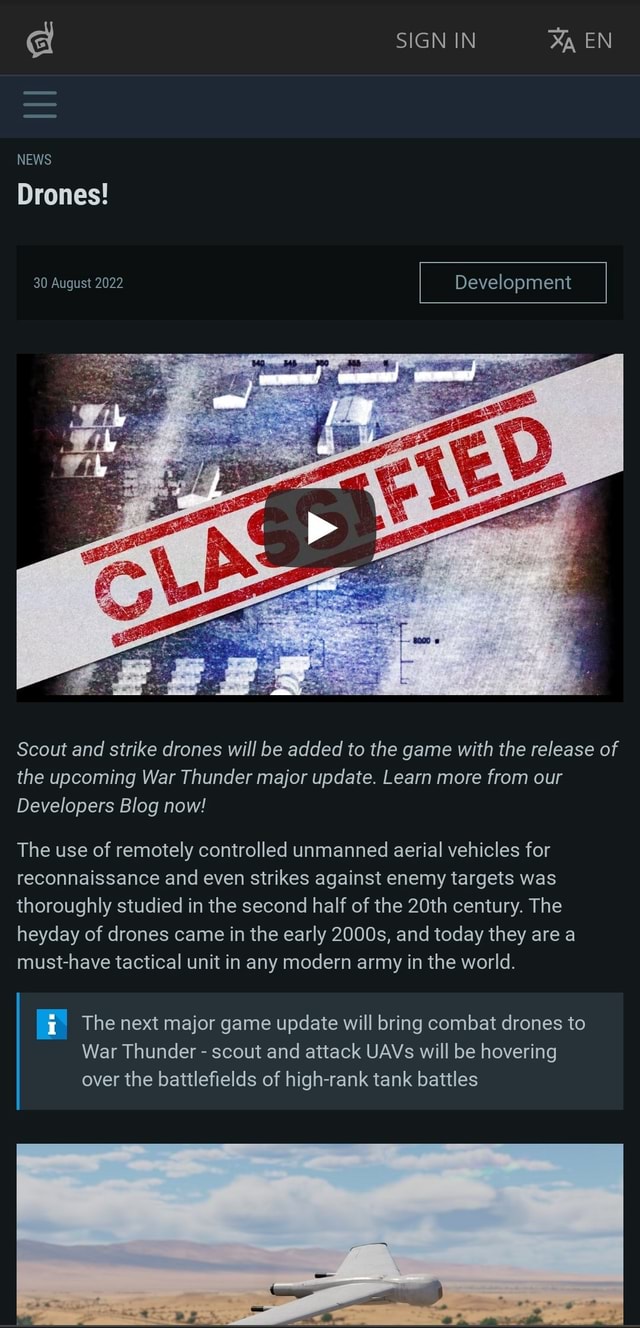 SIGN IN EN NEWS Drones! 30 August 2022 Development Scout and strike drones will be added to the ...
