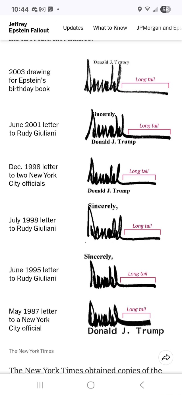 NYTimes comparison of Trumps signature for the Epstein letter and ...