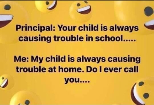 F- * Principal: Your child is always causing trouble in school..... Me ...