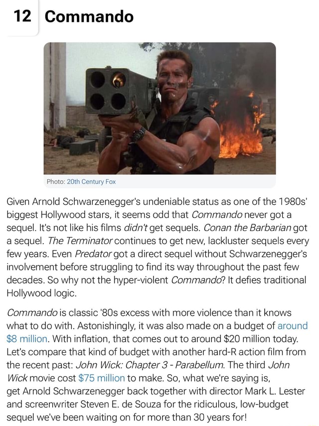 12 Commando Photo: 20th Century Fox Given Arnold Schwarzenegger's ...