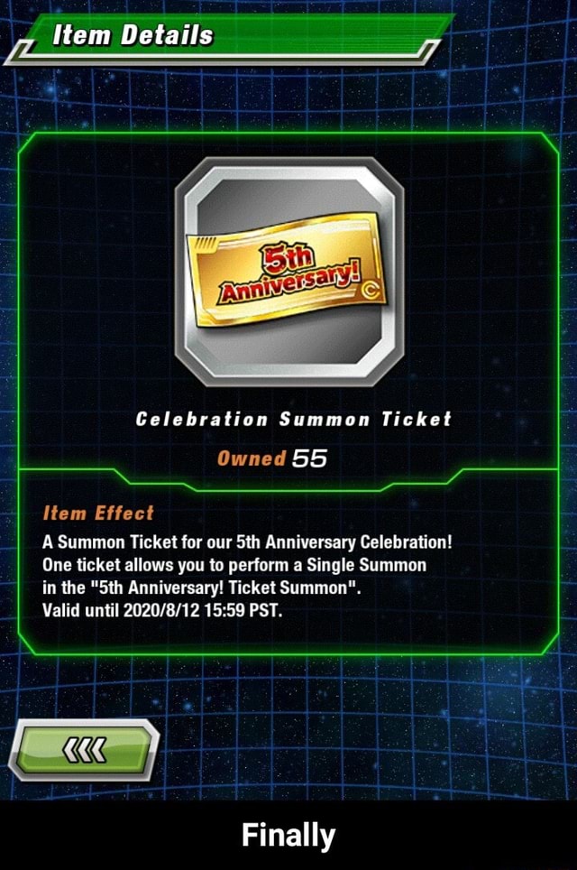 Tem Detail Celebration Summon Ticket Owned 55 Item Effect Anniversary ...