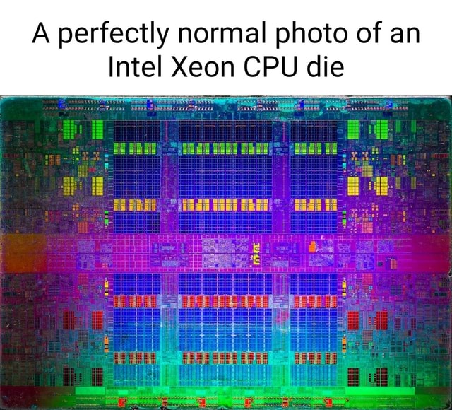 A perfectly normal photo of an Intel eon CPU die ge re Pa eat: - iFunny