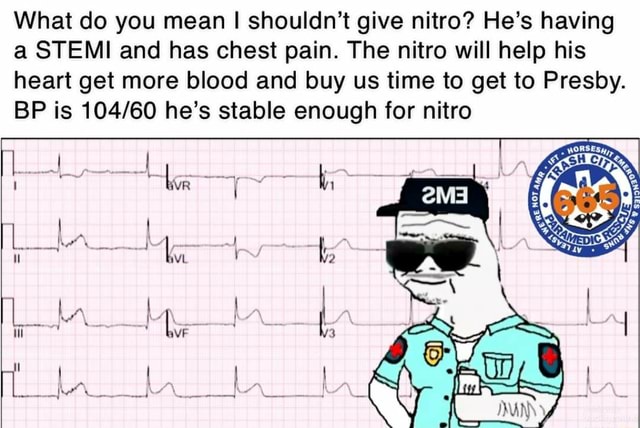 What do you mean I shouldn't give nitro? He's having a STEMI and has ...