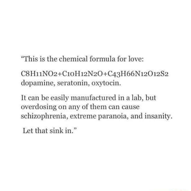 "This is the chemical formula for love: dopamine, seratonin, oxytocin ...