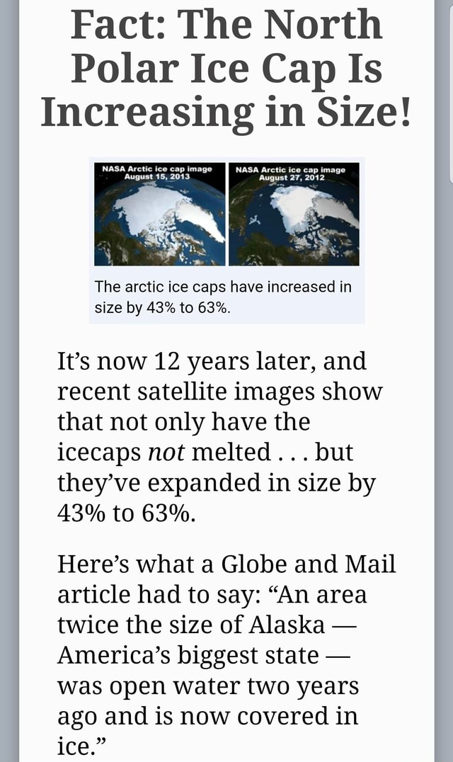 Fact: The North Polar Ice Cap Is Increasing in Size! NASA Arctic ice ...
