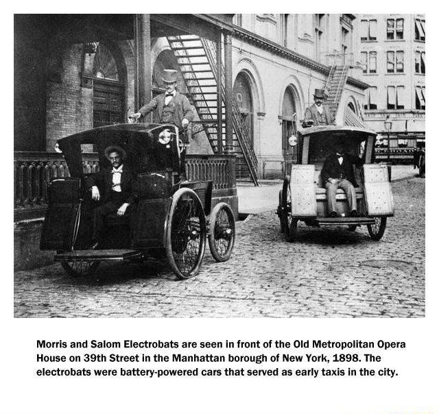 1898, Electric Taxis in NYC - Morris and Salom Electrobats are seen in ...