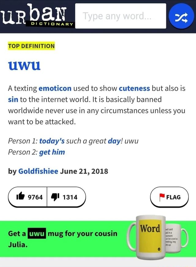 Urban TOP DEFINITION uwu A texting emoticon used to show cuteness but ...