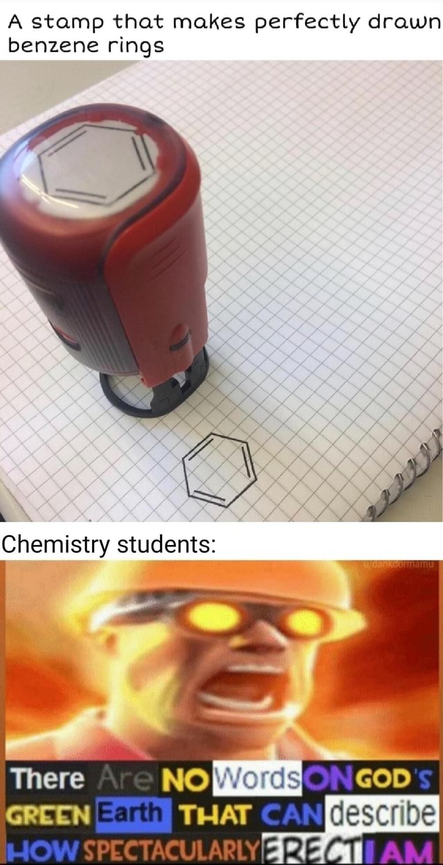 A stamp that makes perfectly drawn benzene rings Chemistry students ...