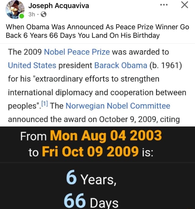 Joseph Acquaviva When Obama Was Announced As Peace Prize Winner Go Back ...