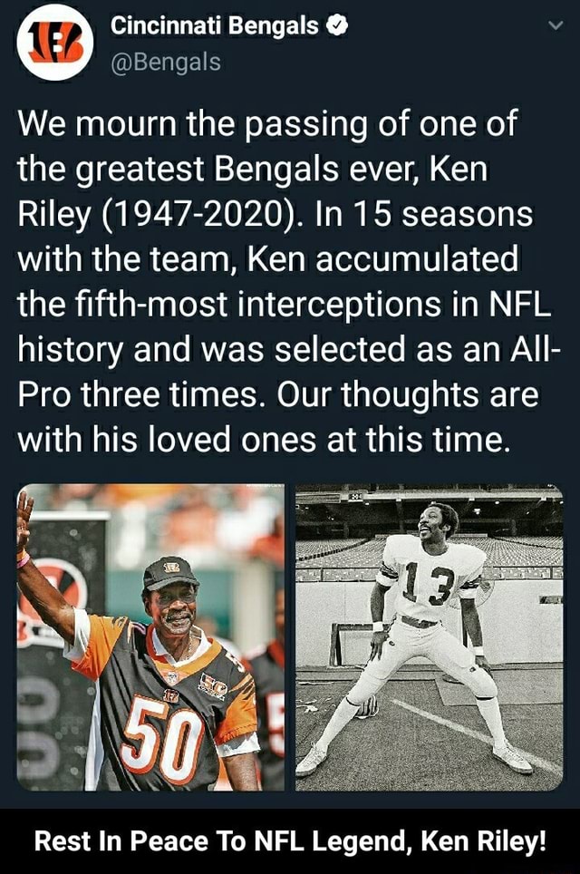 We mourn the passing of one of the greatest Bengals ever, Ken Riley ...
