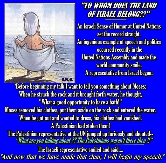 "TO WHOM DOES THE LAND OF ISRAEL BELONG An Israeli Sense of Humor at ...