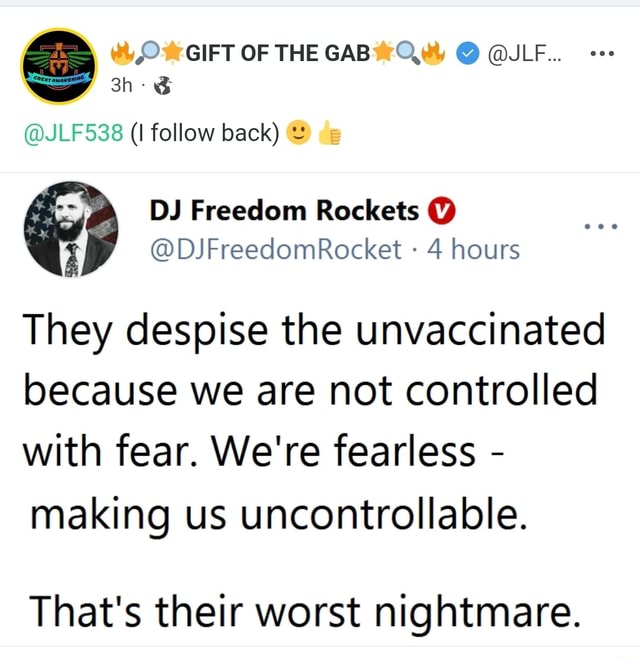 OWGIFT OF THE GABHOQY @ILF.. sh @JLF538 (I follow back) DJ Freedom ...