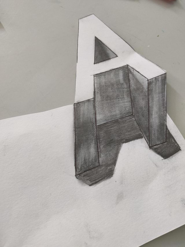 Letter A, drawing 3D exercice in art classroom. Congratulation for the ...