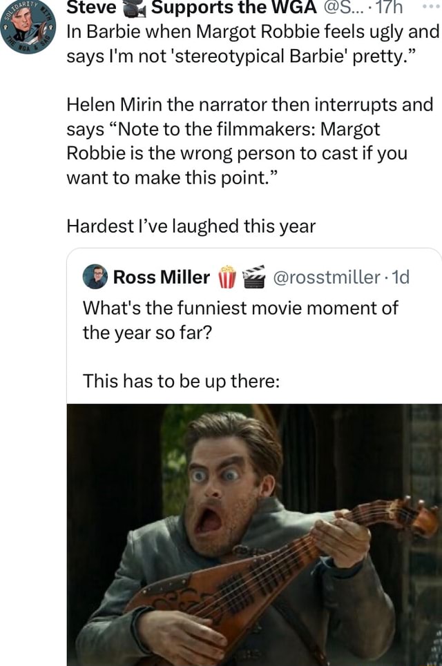 Steve @q Supports the WGA In Barbie when Margot Robbie feels ugly and ...