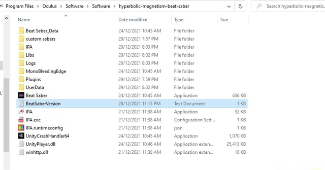 Name Beat Saber Data custom sabers Libs Logs MonoBleedingEdge Plugins ...
