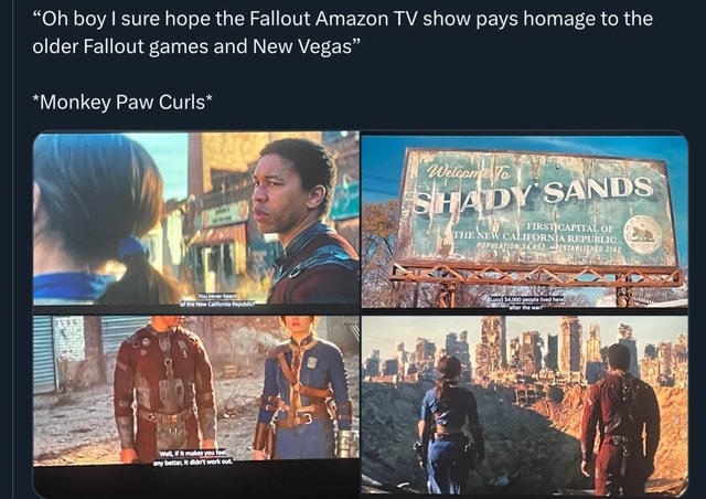 "Oh boy I sure hope the Fallout Amazon TV show pays homage to the older ...