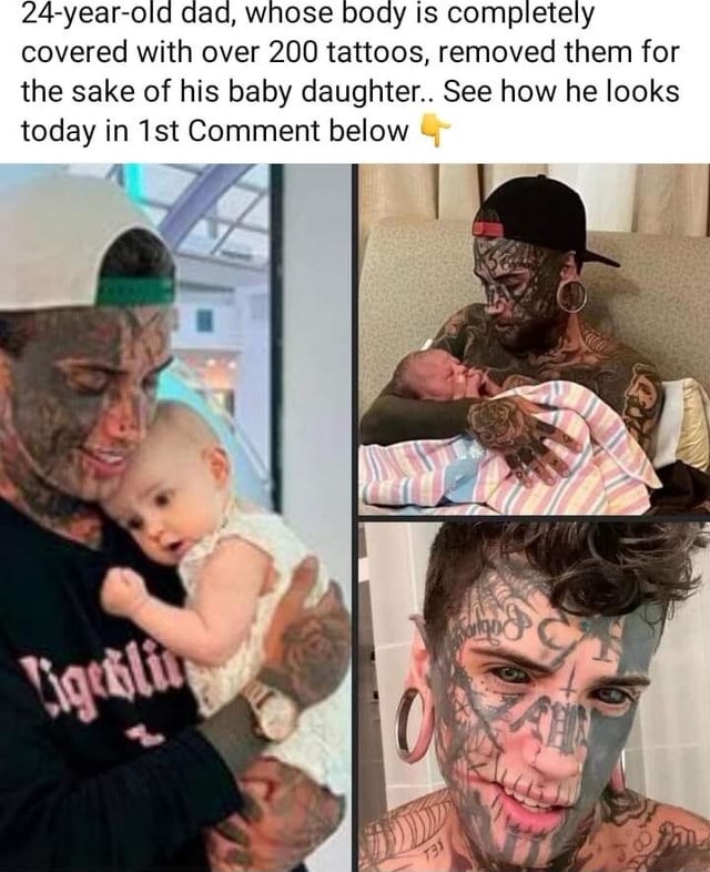 24-year-old dad, whose boay is completely covered with over 200 tattoos ...
