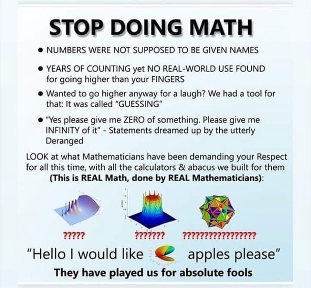 STOP DOING MATH NUMBERS WERE NOT SUPPOSED TO BE GIVEN NAMES YEARS OF ...