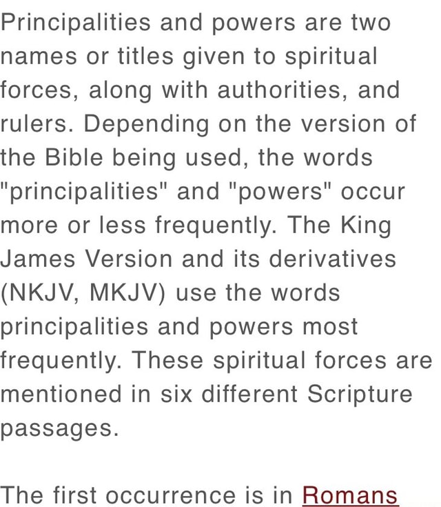 Principalities and powers are two names or titles given to spiritual ...