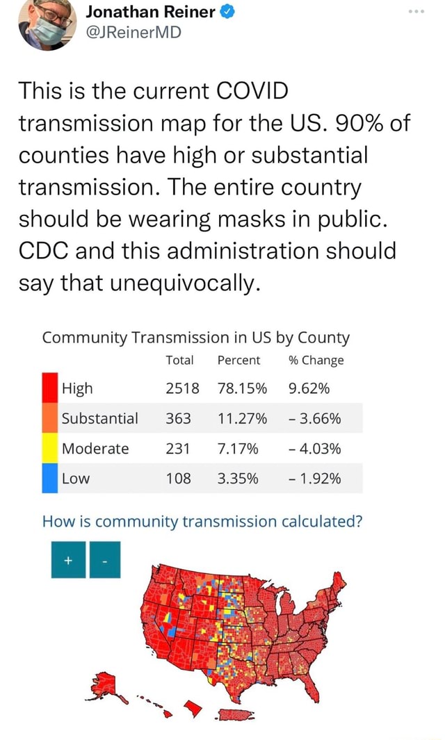 Jonathan Reiner @ReinerMD This is the current COVID transmission map ...