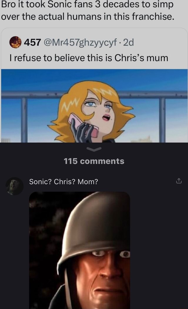 Bro it took Sonic fans 3 decades to simp over the actual humans in this ...
