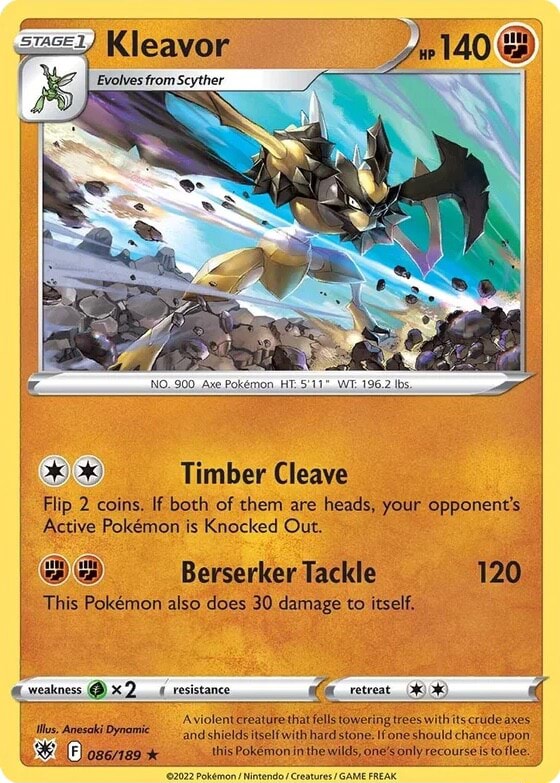 Kleavor 140) STAGE Evolves from Scyther Timber Cleave I Flip 2 coins ...