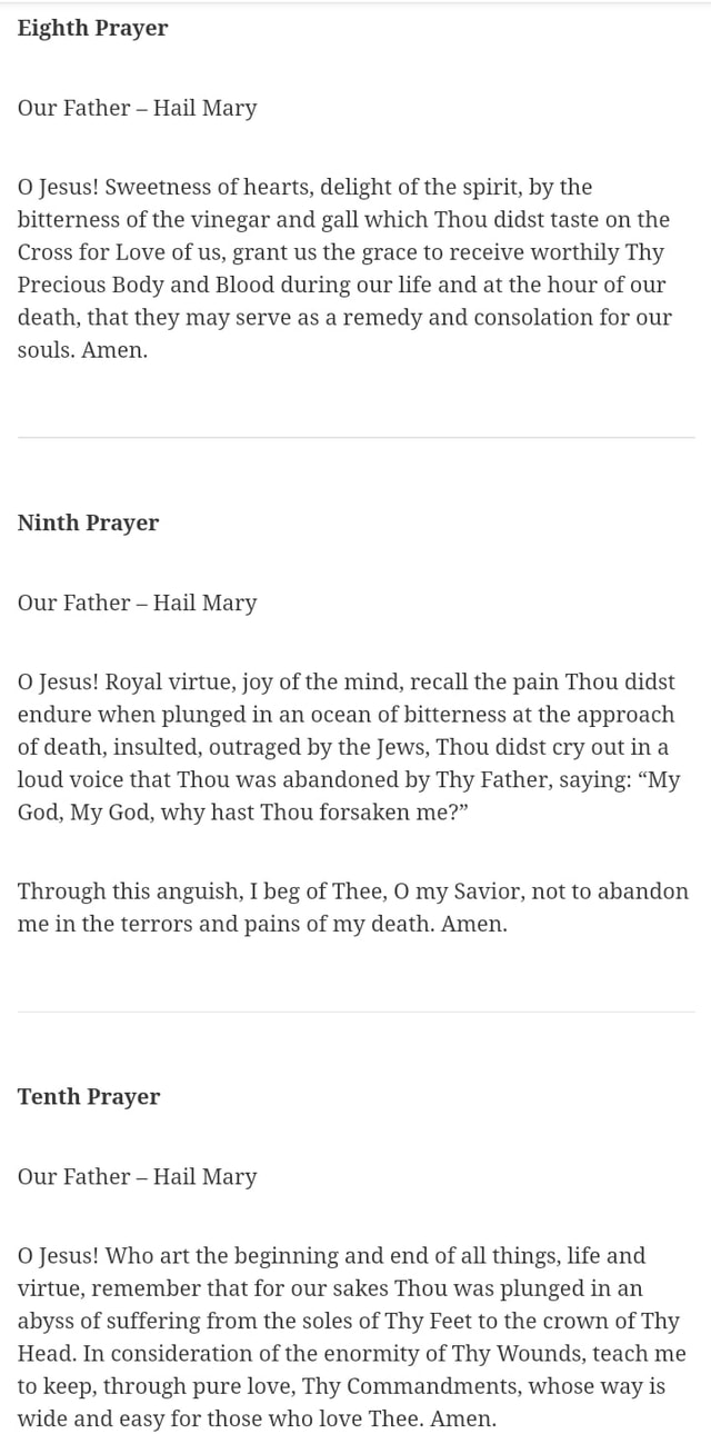 Eighth Prayer Our Father Hail Mary O Jesus! Sweetness of hearts ...
