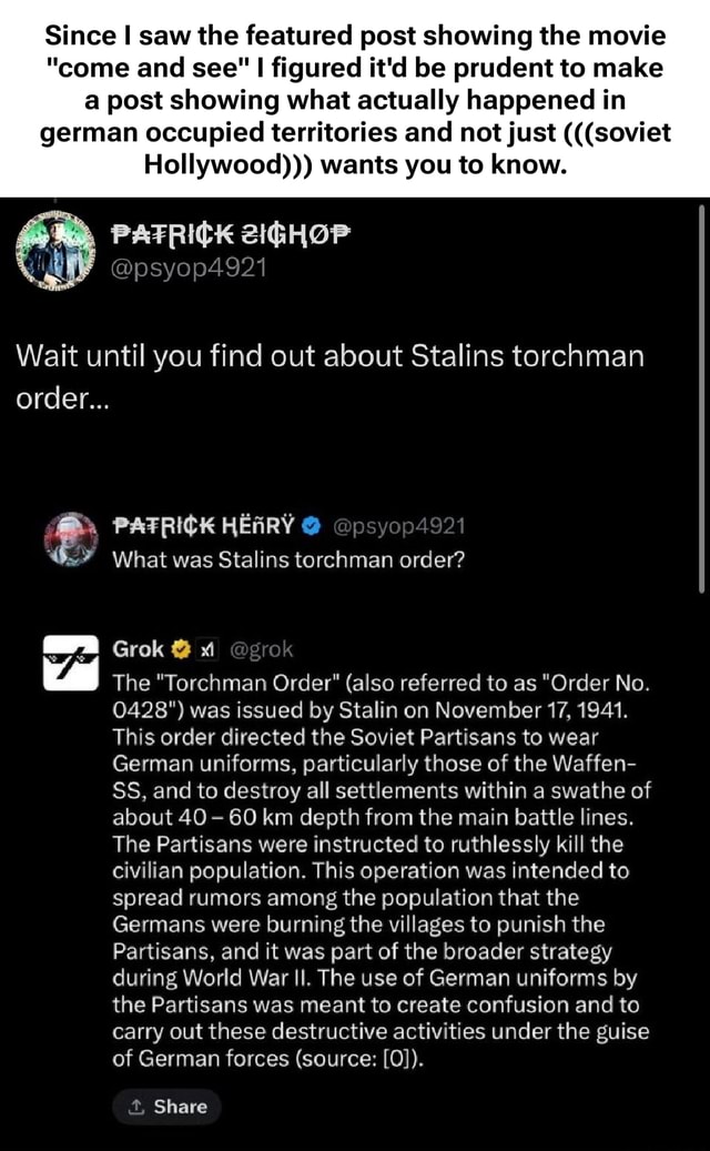 Since I saw the featured post showing the movie "come and see" I ...