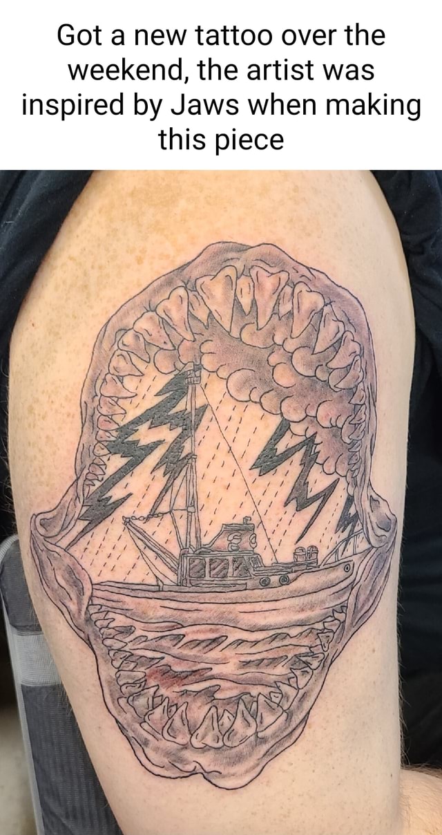 Got a new tattoo over the weekend, the artist was inspired by Jaws when ...