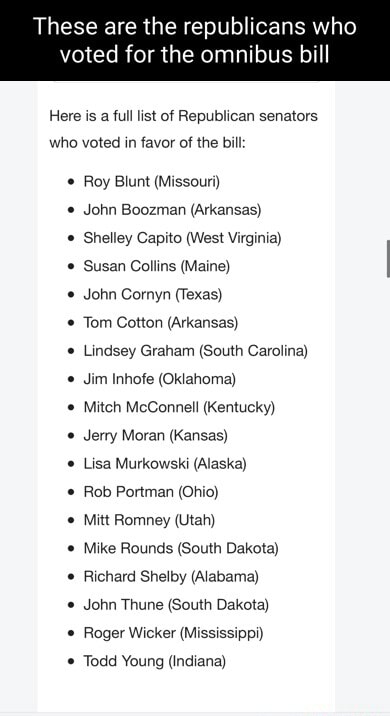 These are the republicans who voted for the omnibus bill Here is a full ...