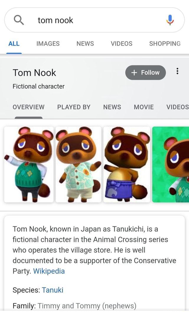 ALL IMAGES NEWS VIDEOS SHOPPING Tom Nook E OVERVIEW PLAYED BY NEWS ...