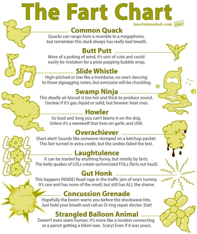 The Fart Chart (pAD} Common Quack Quacks can range from a mumble to a ...
