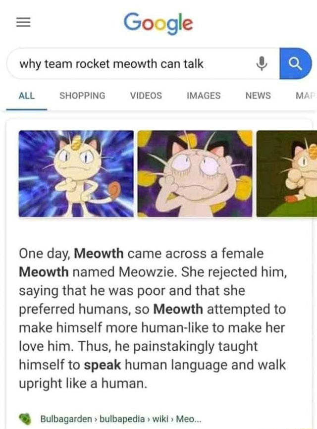 Why team rocket meowth can talk & º One day, Meowth came across a ...