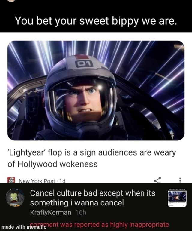 You bet your sweet bippy we are. 'Lightyear' flop is a sign audiences ...