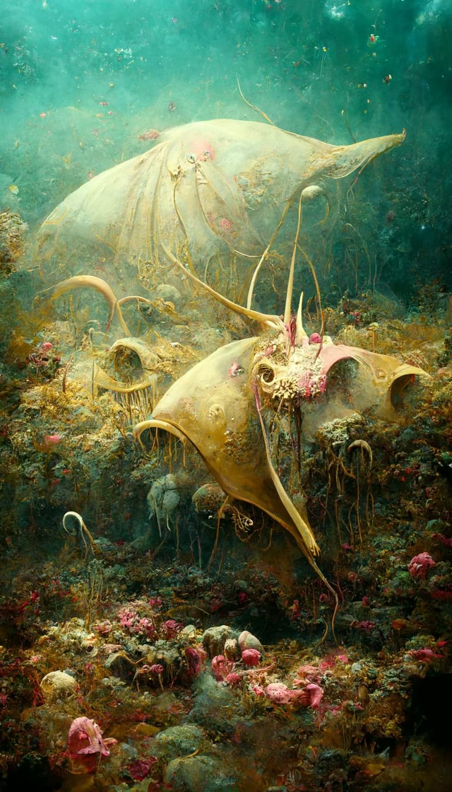 Deep sea creatures, other-worldly ocean, steam punk, generated by ...