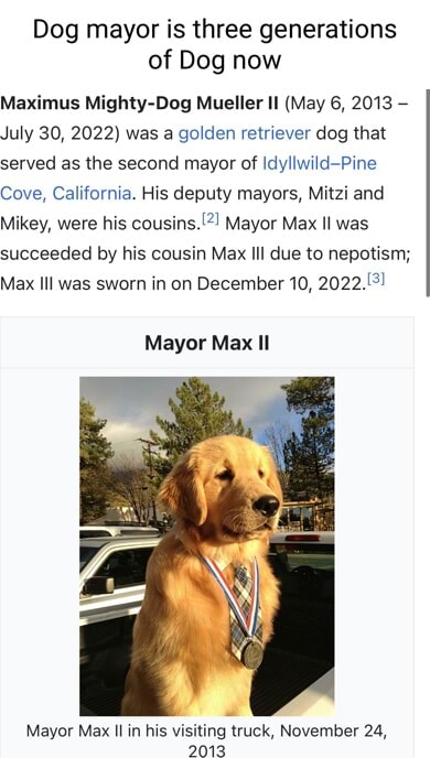 Dog mayor is three generations of Dog now Maximus Mighty-Dog Mueller Il ...