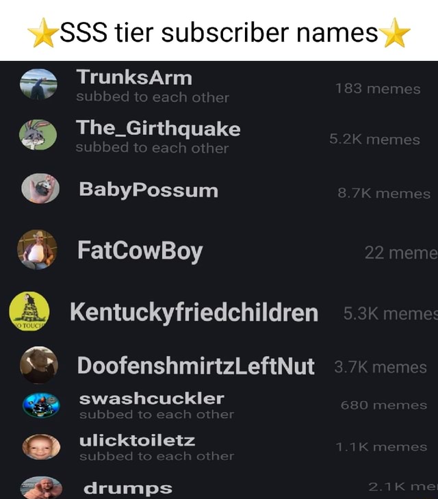 "SSS tier subscriber TrunksArnn subbed to each other MEMES The ...