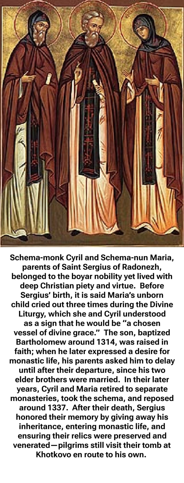 Schema-monk Cyril and Schema-nun Maria, parents of Saint Sergius of ...