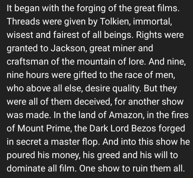 It began with the forging of the great films. Threads were given by ...