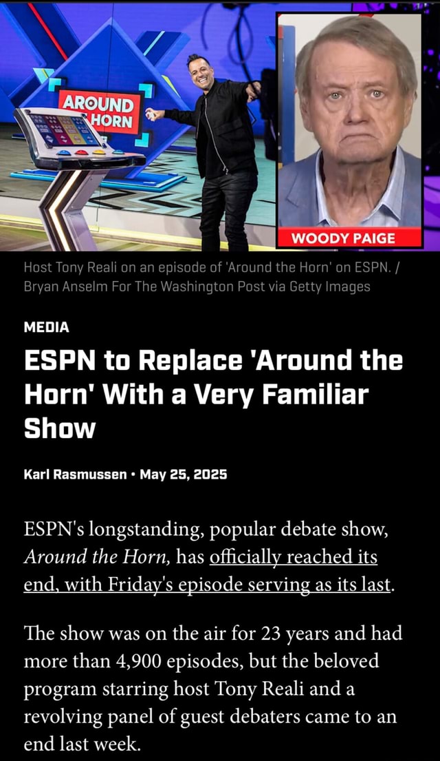WOODY PAIGE _I Host Tony Reali on an episode of 'Around the Horn' on ESPN. / Bryan Anselm For ...