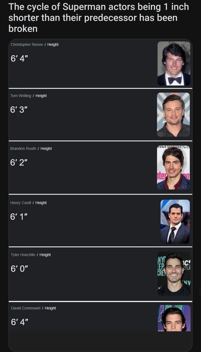 The cycle of Superman actors being 1 inch shorter than their ...