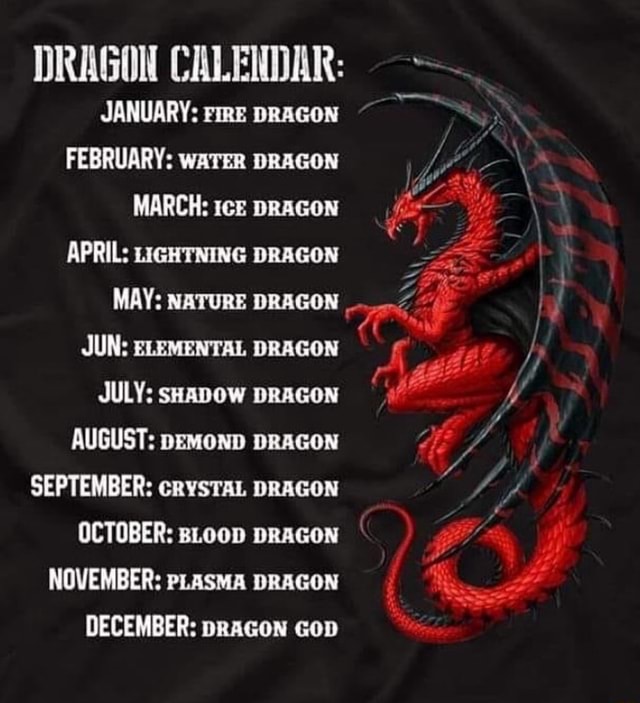 DRAGON CALENDAR: JANUARY: FIRE DRAGON FEBRUARY: WATER DRAGON MARCH: ICE ...