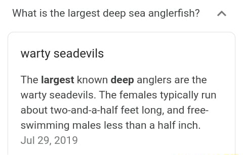 What is the largest deep sea anglerfish? warty seadevils The largest ...