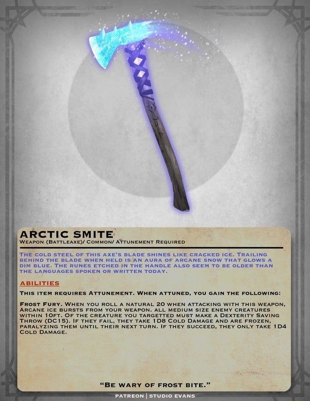 ARCTIC SMITE WEAPON (BATTLEAXE)/ COMMON/ ATTUNEMENT REQUIRED. THE COLD ...