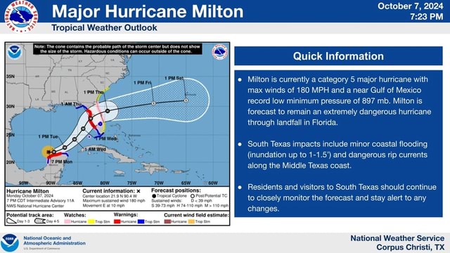 Major Hurricane Milton Weather Outlook Note: The cone contains the ...