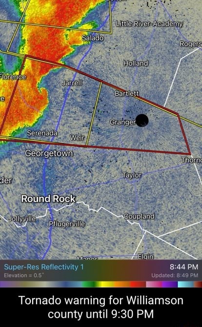 Round Rock Super-Res Reflectivity 1 Elevation = Updated: PM Tornado ...