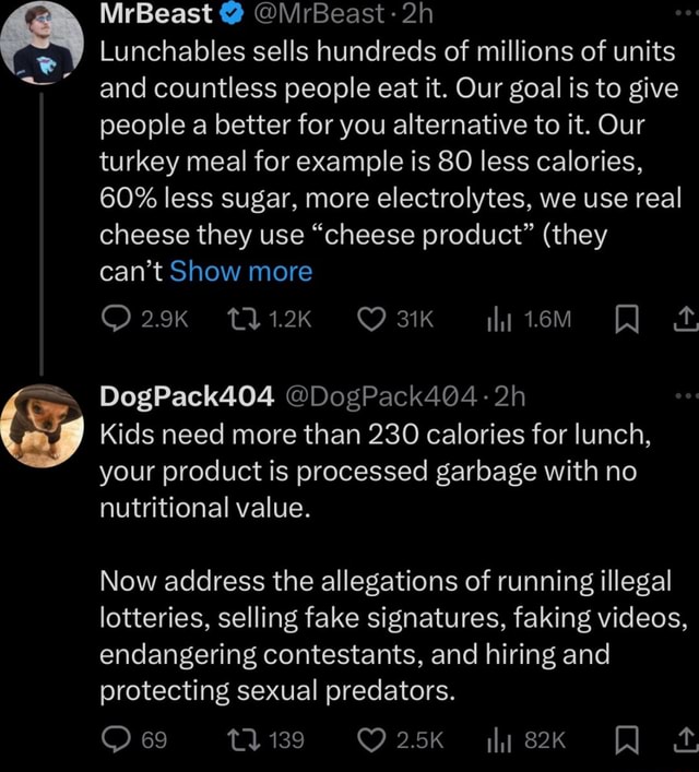 MrBeast @ @MrBeast: Lunchables sells hundreds of millions of units and ...