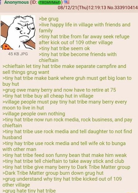 Anonymous @SGMYMWP) No.333910414 >be grug >live happy life in village ...