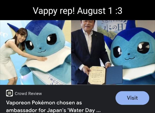 Vappy rep! August :3 Crowd Review Vaporeon Pokemon chosen as Visit ...